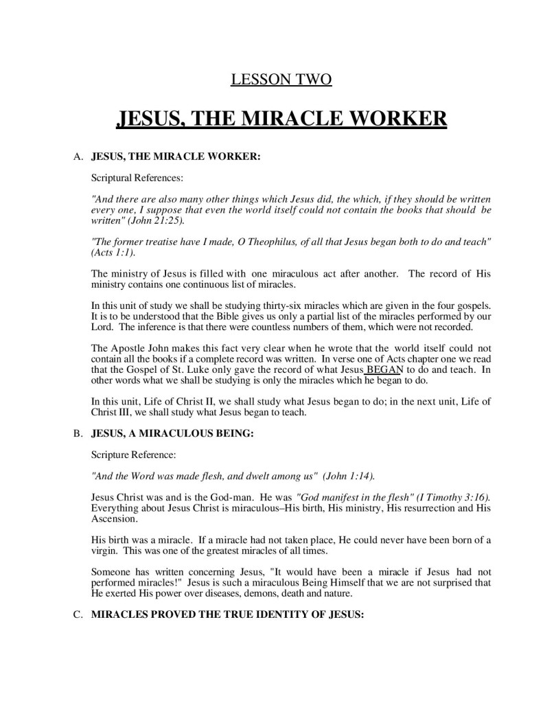 Life of Christ: Jesus, the Miracle Worker (Newsletter 2-7 Bible College ...